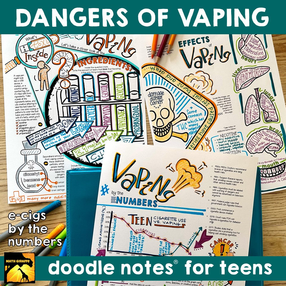 Dangers of Vaping Doodle Notes for Teens | E-cigs by the Numbers – Math ...