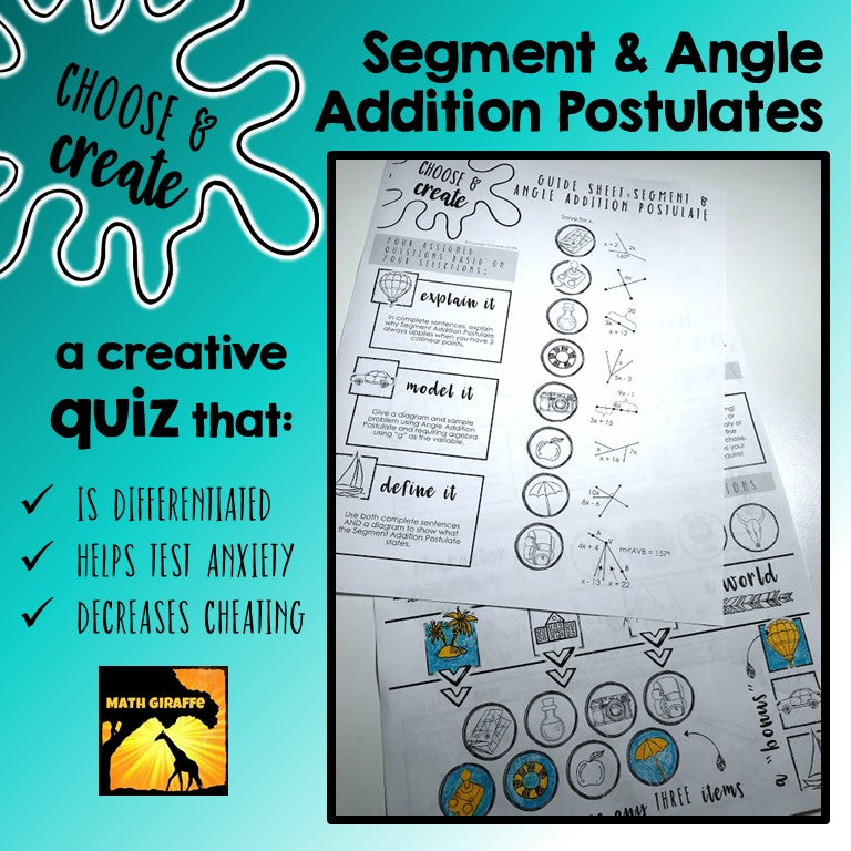 Segment & Angle Addition Postulate Quiz / Practice Activity: "Choose ...