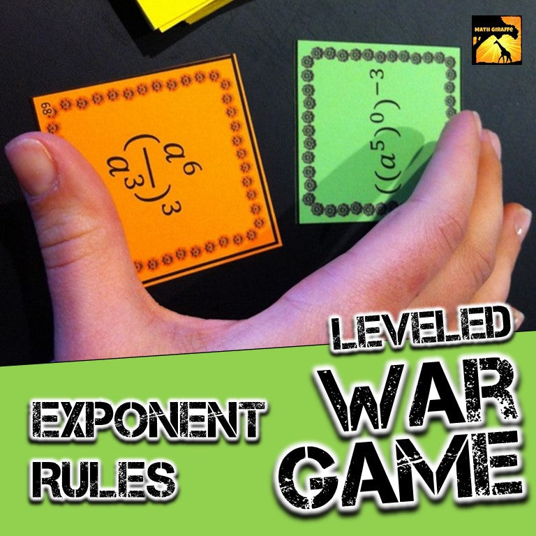 Basic Exponent Rules: WAR GAME (One Variable) – Math Giraffe Shop