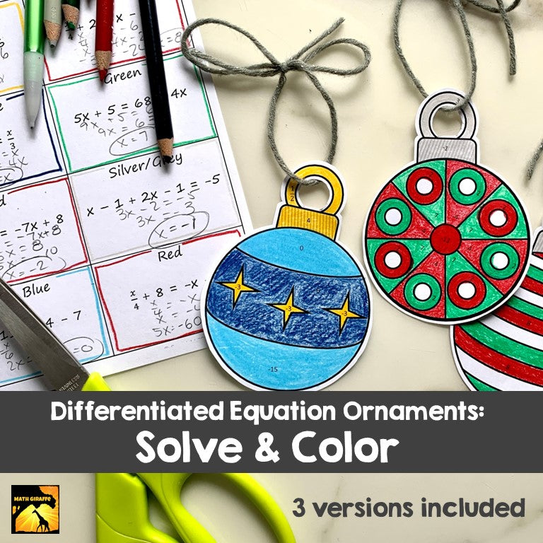 Equation Ornaments: Solve and Color - Solving Algebra Equations for Ch ...