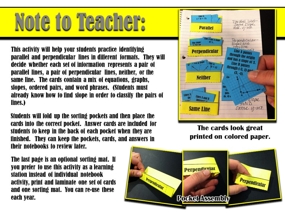 Parallel, Perpendicular, or Neither Card Sort (for Linear Equations ...