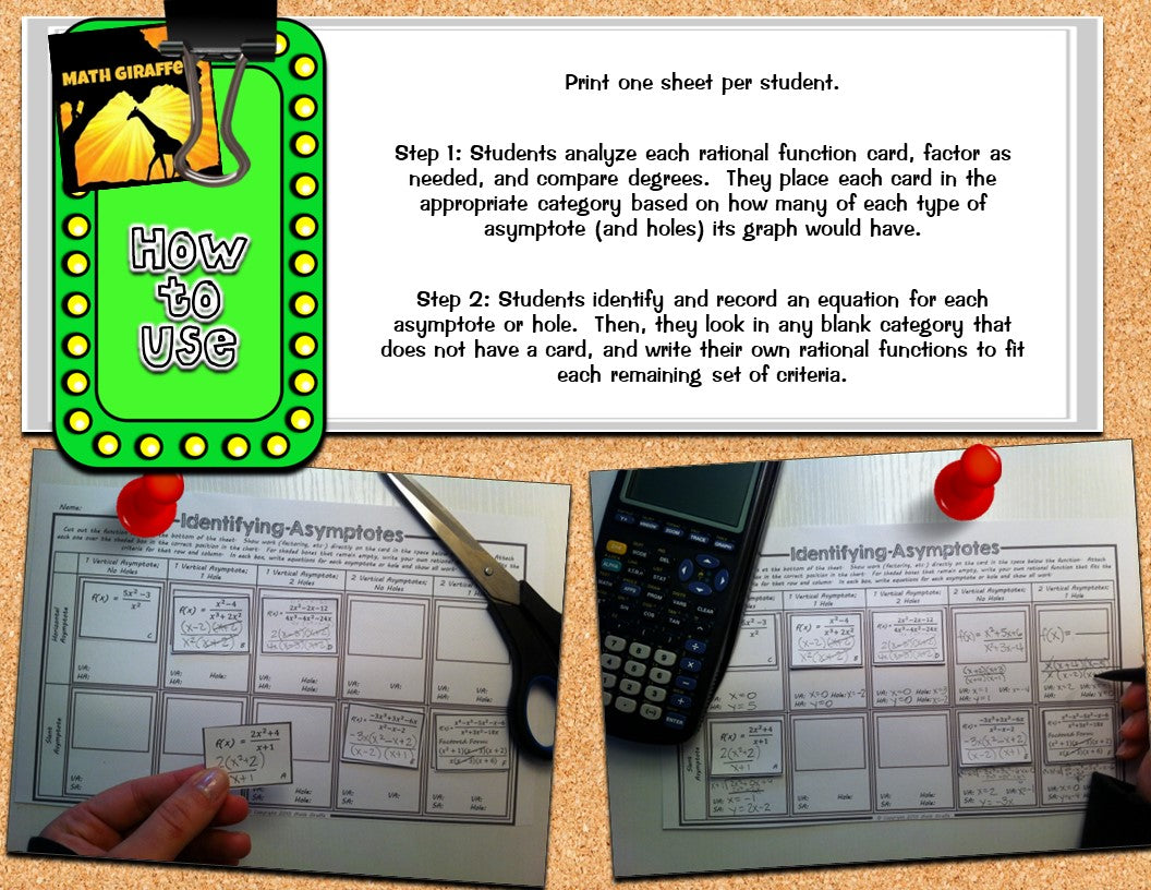 Identifying Asymptotes Activity Math Giraffe Shop