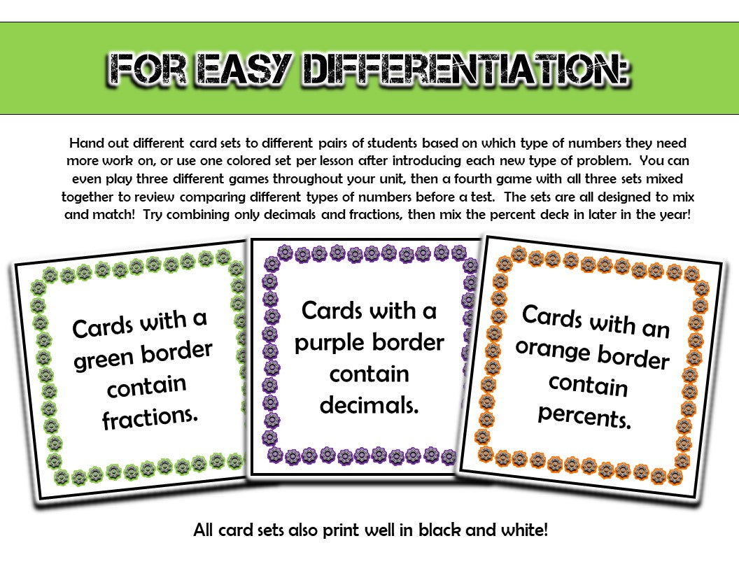 Fractions, Decimals, & Percents - War Games – Math Giraffe Shop