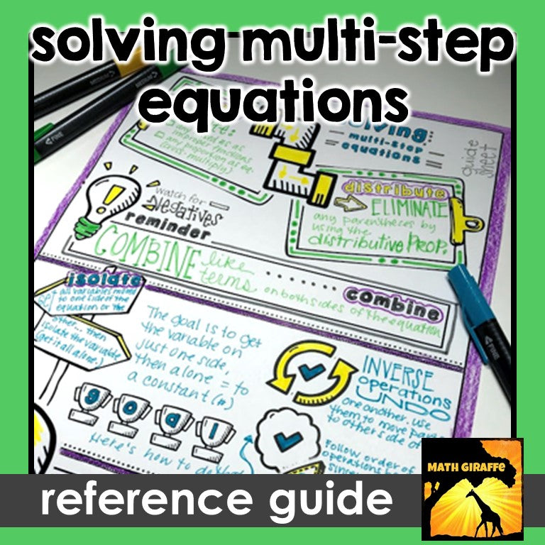 Solving Multi-Step Equations Reference Guide (Doodle Note Study Sheet ...