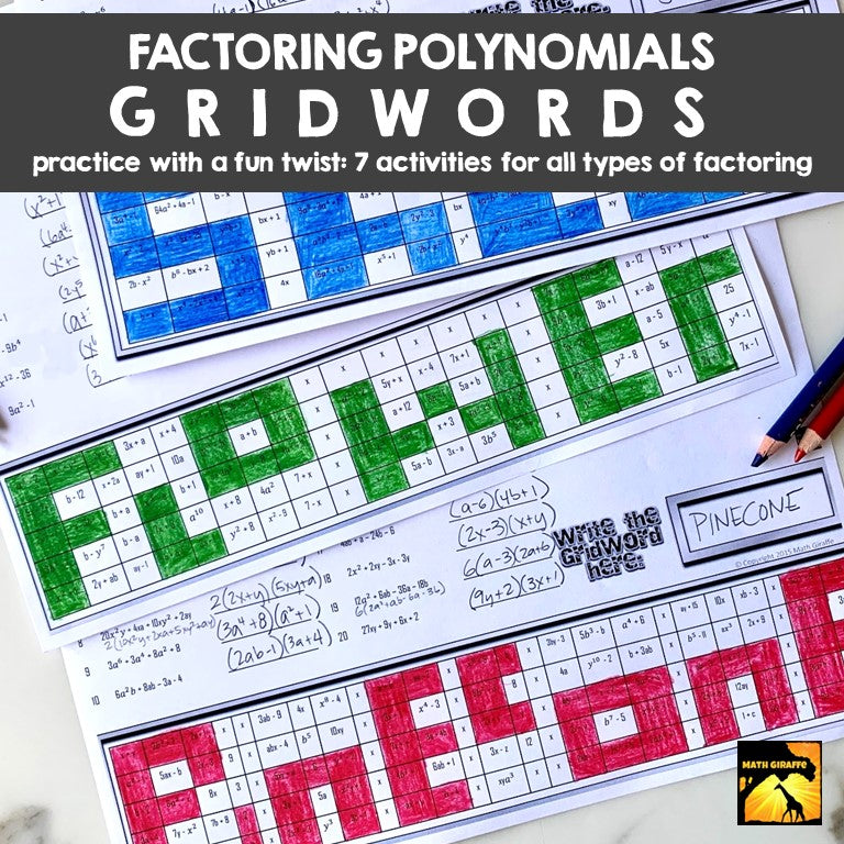 Factoring Polynomials GRIDWORDS Challenge Set – Math Giraffe Shop