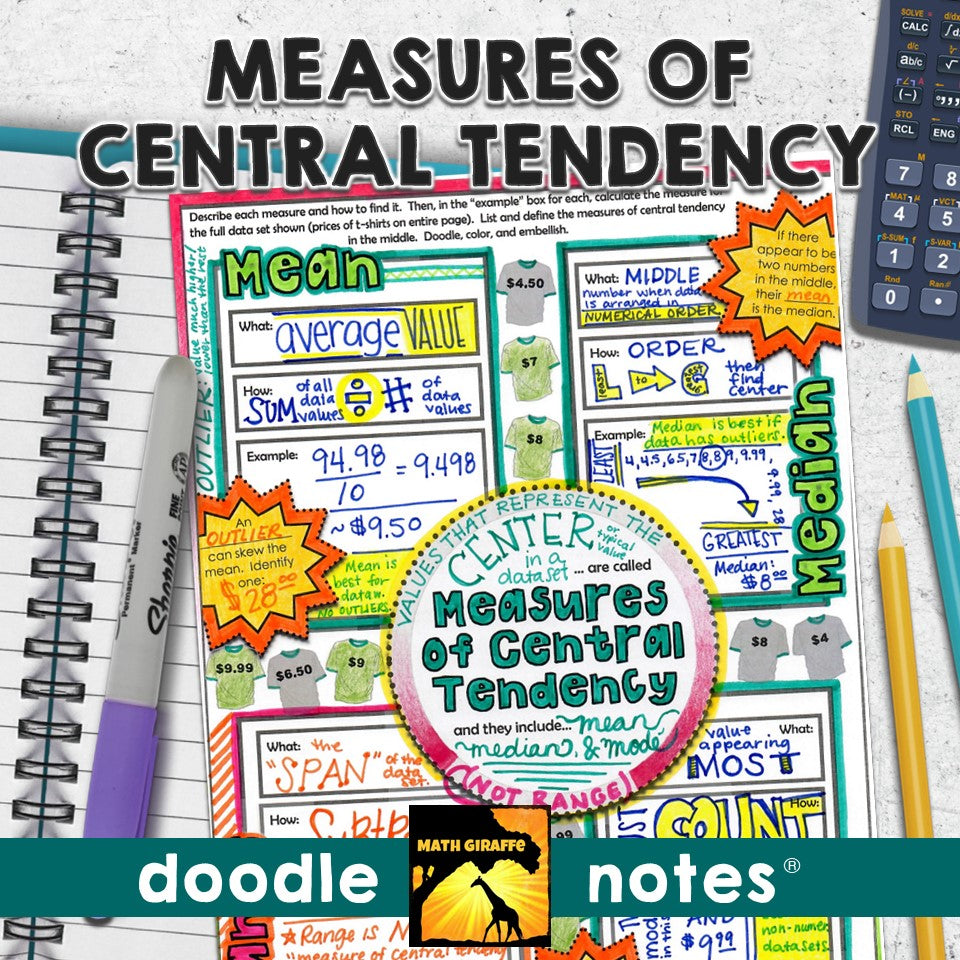 Measures of Central Tendency Doodle Notes (Mean, Median, Mode, & Range ...