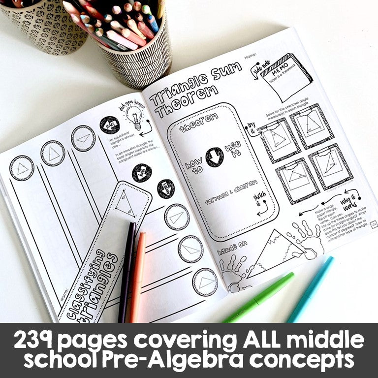 Middle School Pre-Algebra Doodle Note Book – Math Giraffe Shop