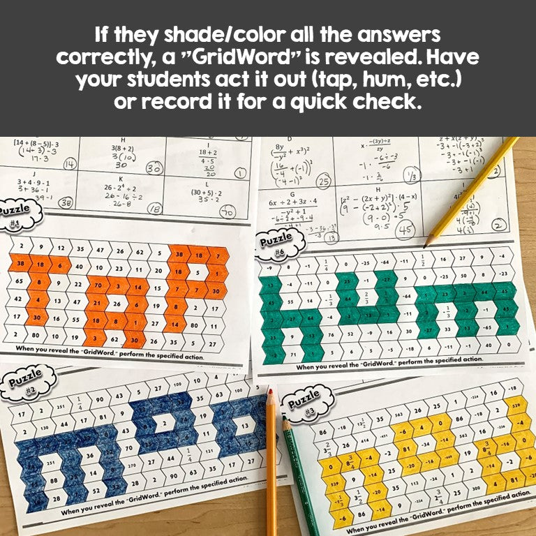 Order of Operations GridWords: Simplifying & Evaluating Expressions ...