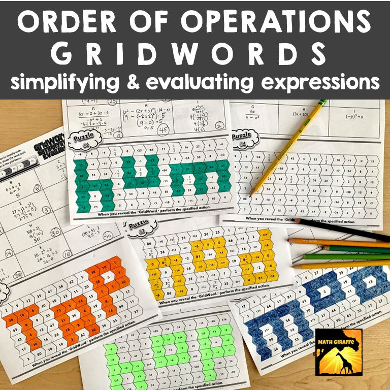 Order of Operations GridWords: Simplifying & Evaluating Expressions ...