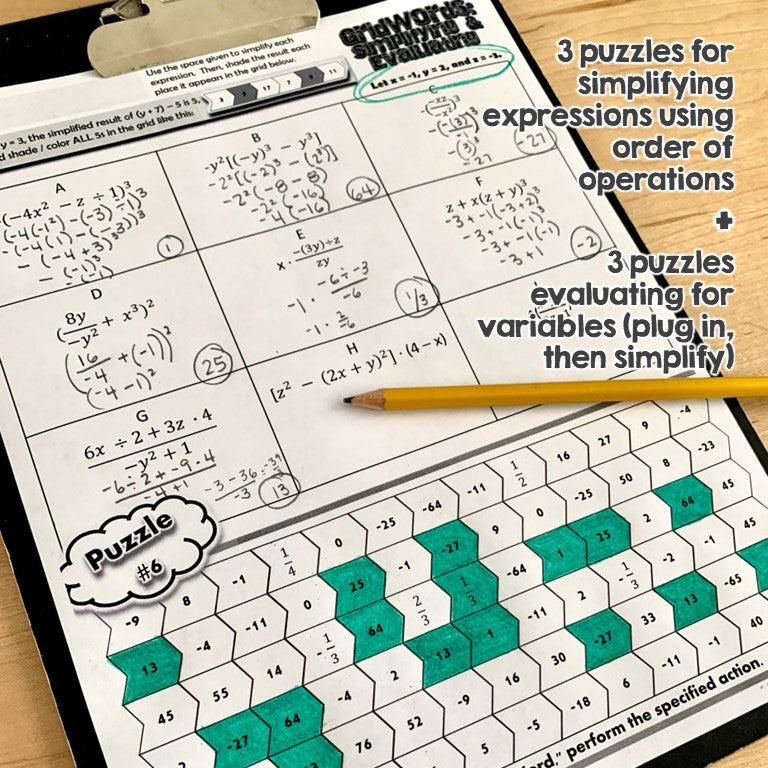 Order of Operations GridWords: Simplifying & Evaluating Expressions ...